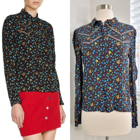 Maje | Tops | Maje Floral Print Long Sleeve Blouse 6 | Poshmark